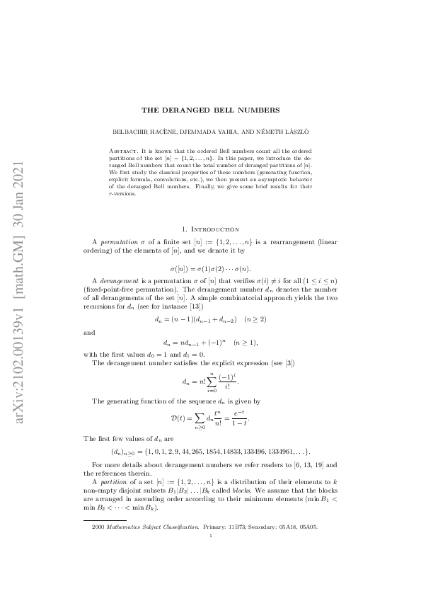 (PDF) The deranged Bell numbers