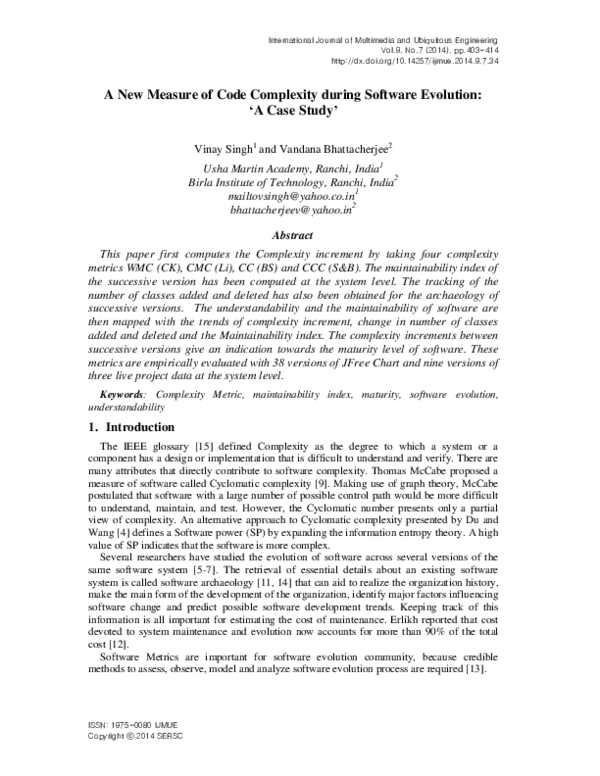 (PDF) A New Measure of Code Complexity during Software Evolution: 'A Case Study