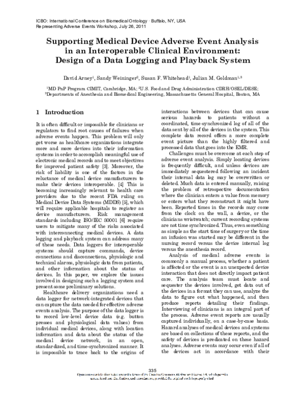 (PDF) Supporting Medical Device Adverse Event Analysis in an ...