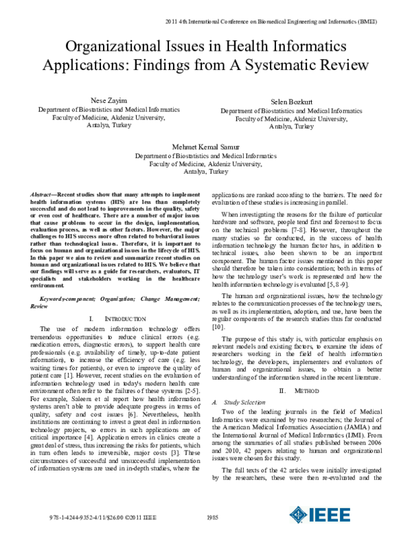 (PDF) Organizational issues in health informatics applications ...