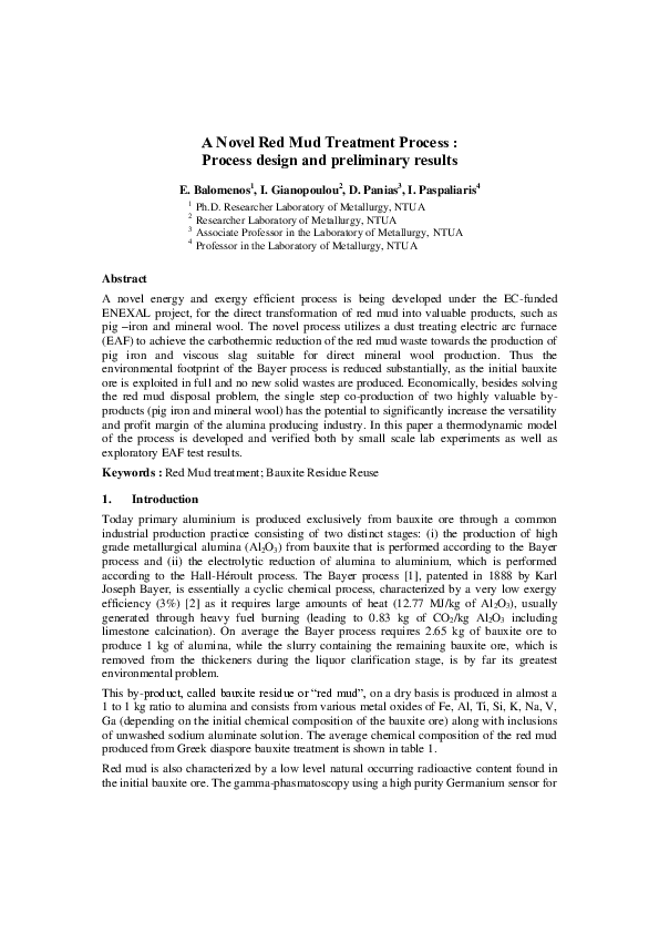(PDF) A Novel Red Mud Treatment Process: Process design and preliminary ...