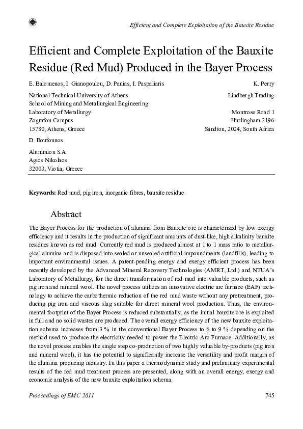 (PDF) Efficient and Complete Exploitation of the Bauxite Residue (Red Mud) Produced in the Bayer ...