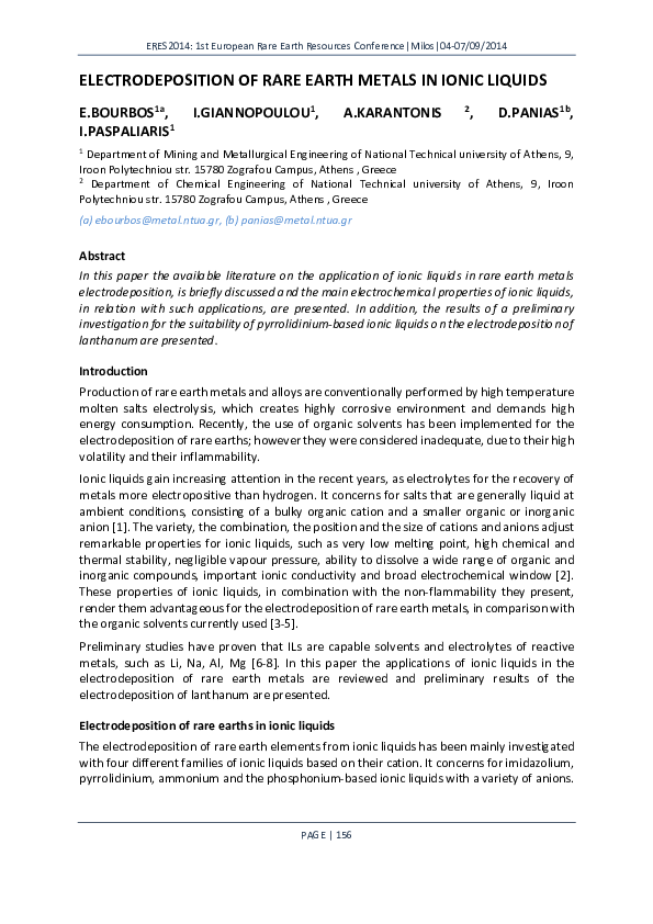 (PDF) Electrodeposition of Rare Earth Metals from Ionic Liquids
