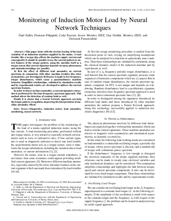 (PDF) Monitoring of induction motor load by neural network techniques