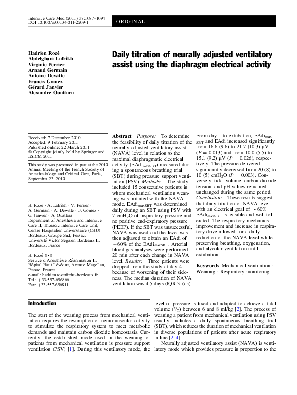 (PDF) Daily NAVA Titration Using Diaphragm Activity