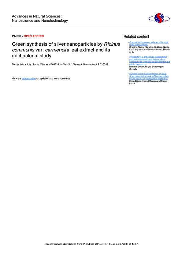 (PDF) Green synthesis of silver nanoparticles by Ricinus communis var. carmencita leaf extract ...