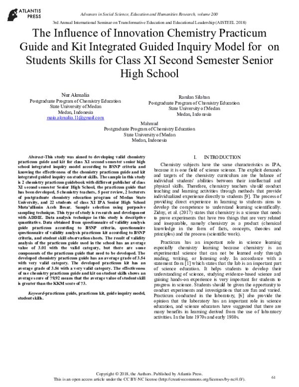 (PDF) The Influence of Innovation Chemistry Practicum Guide and Kit Integrated Guided Inquiry ...
