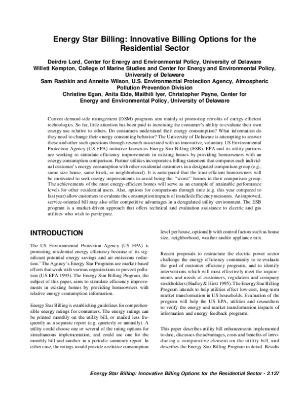 (PDF) Energy Star Billing: Innovative Billing Options for the ...