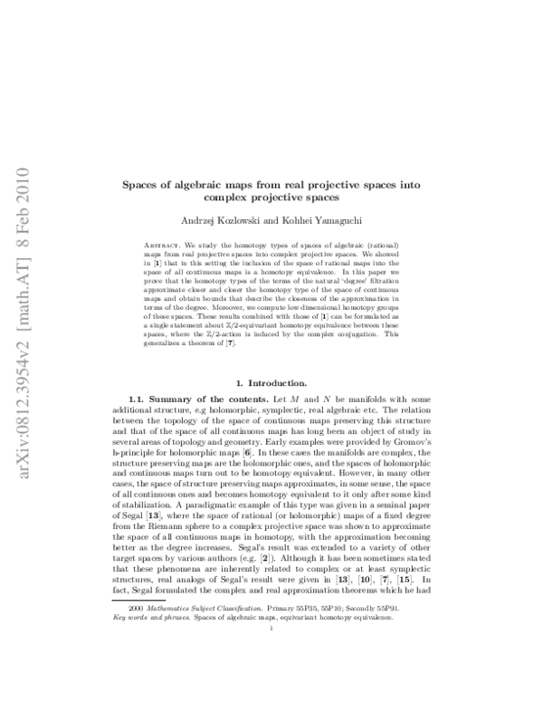 Pdf Spaces Of Algebraic Maps From Real Projective Spaces Into Complex