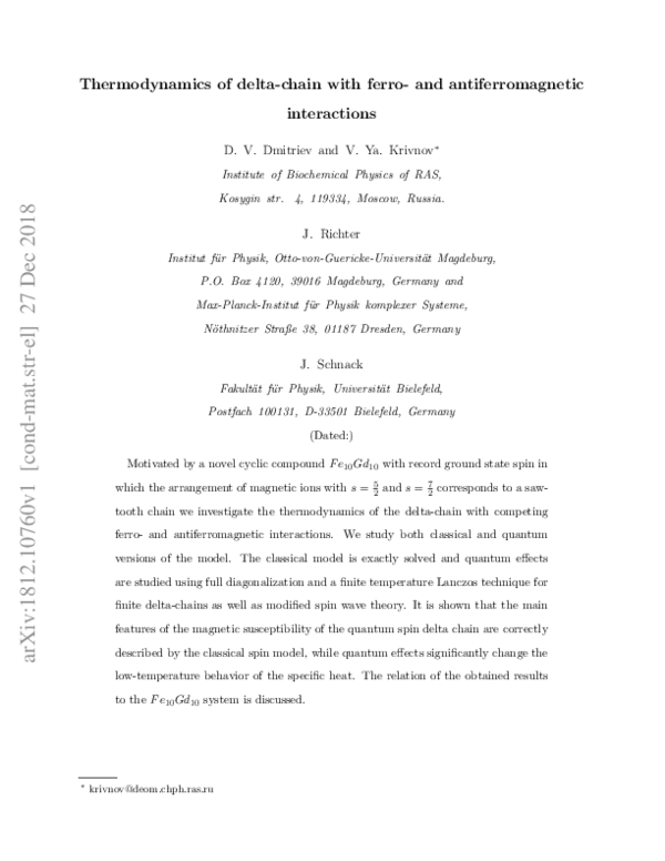 (PDF) Thermodynamics of a delta chain with ferromagnetic and ...