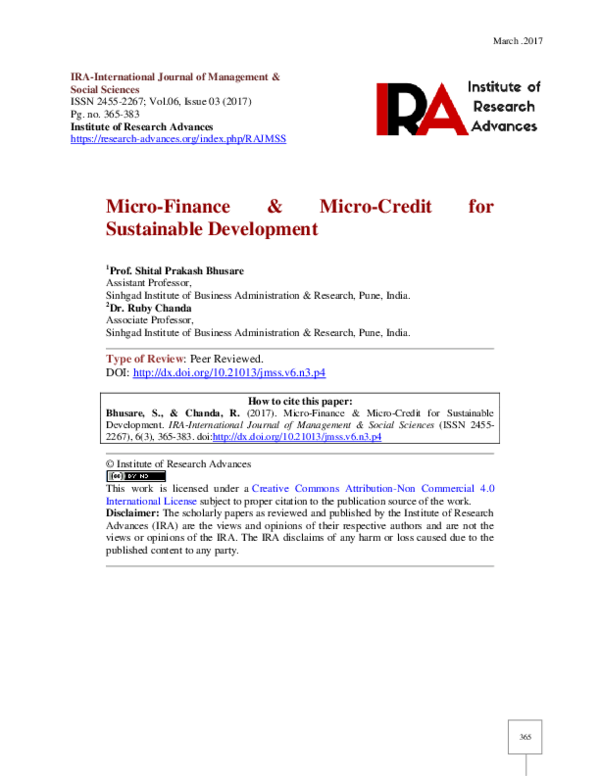 (PDF) Micro-Finance & Micro-Credit for Sustainable Development