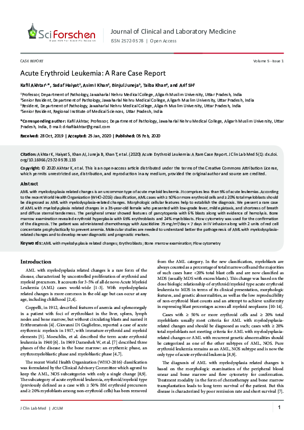 (PDF) Acute Erythroid Leukemia: A Rare Case Report