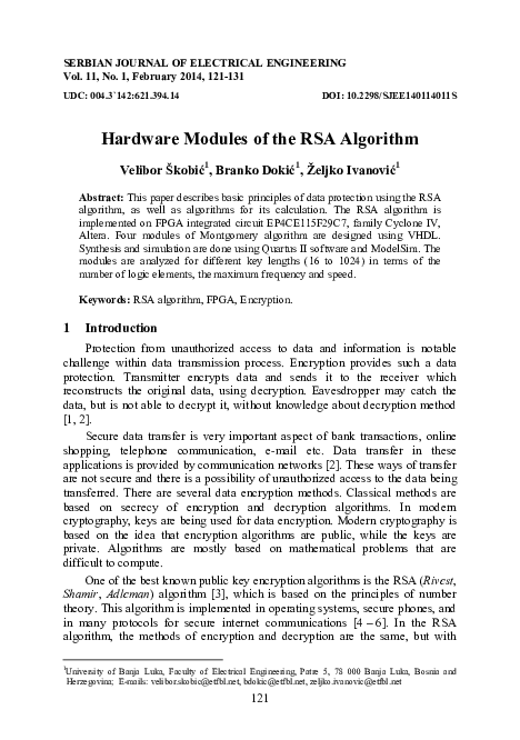Pdf Hardware Modules Of The Rsa Algorithm