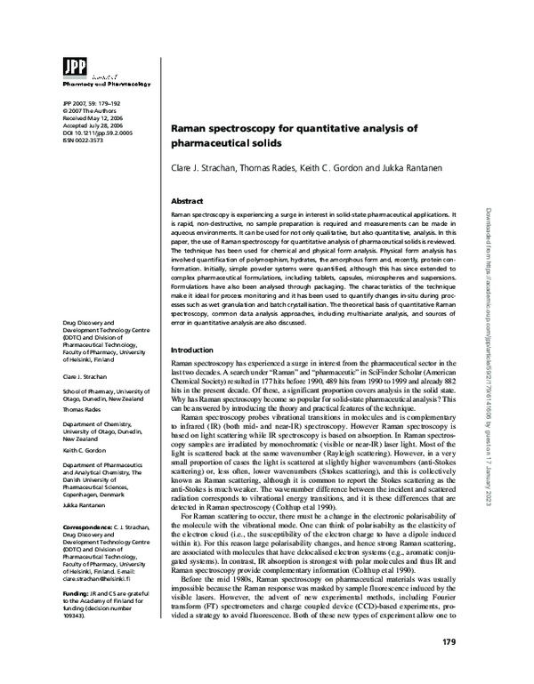 (PDF) Raman spectroscopy for quantitative analysis of pharmaceutical solids