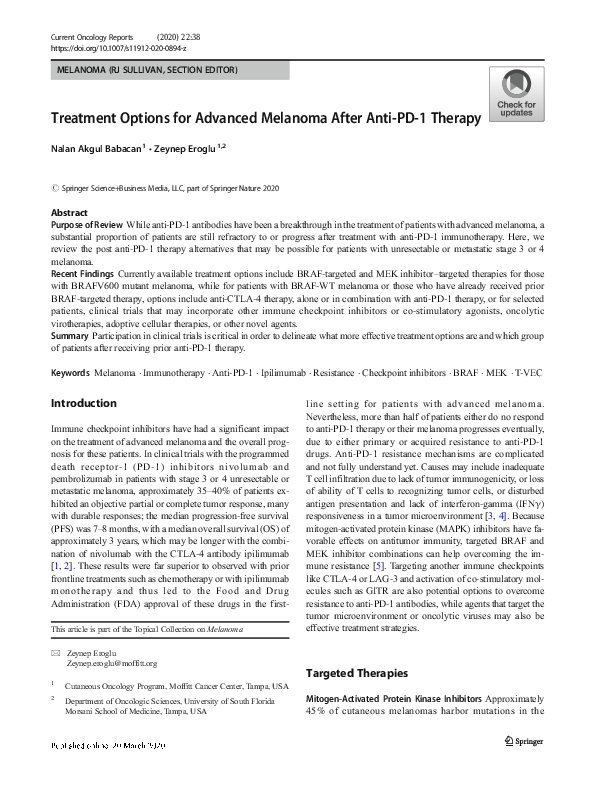 Pdf Treatment Options For Advanced Melanoma After Anti Pd 1 Therapy