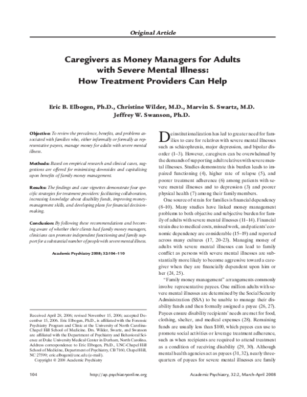 (PDF) Caregivers as Money Managers for Adults with Severe Mental ...