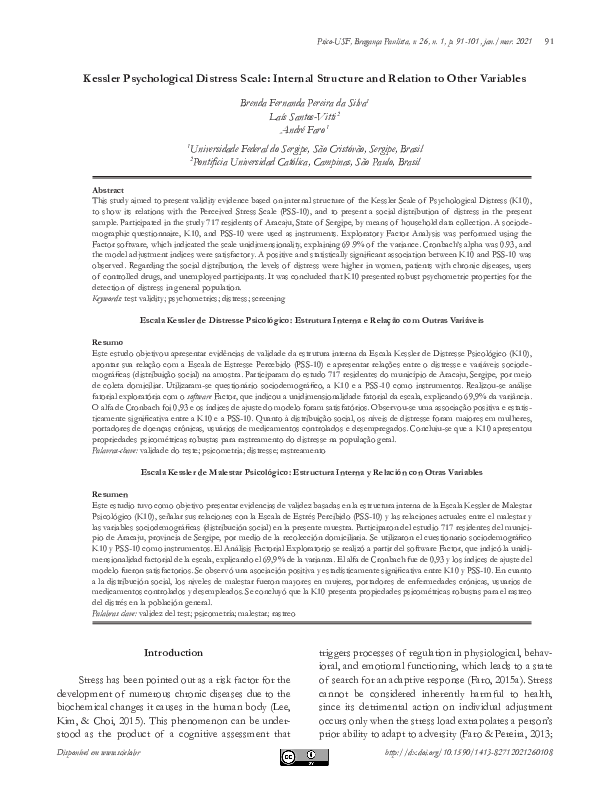 (PDF) Kessler Psychological Distress Scale: Internal Structure and ...