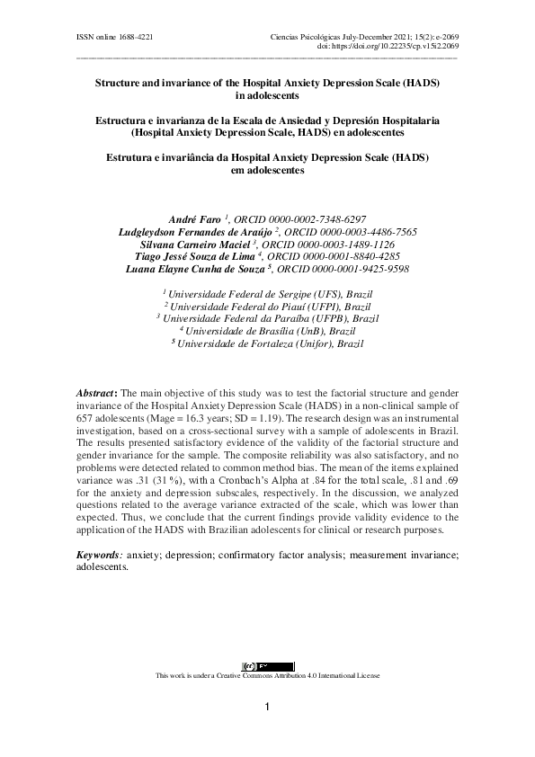 (PDF) Structure and invariance of the Hospital Anxiety Depression Scale ...