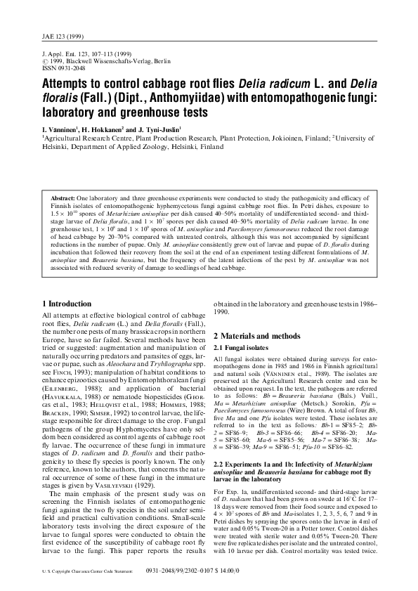 (PDF) Attempts to control cabbage root flies Delia radicum L. and Delia ...