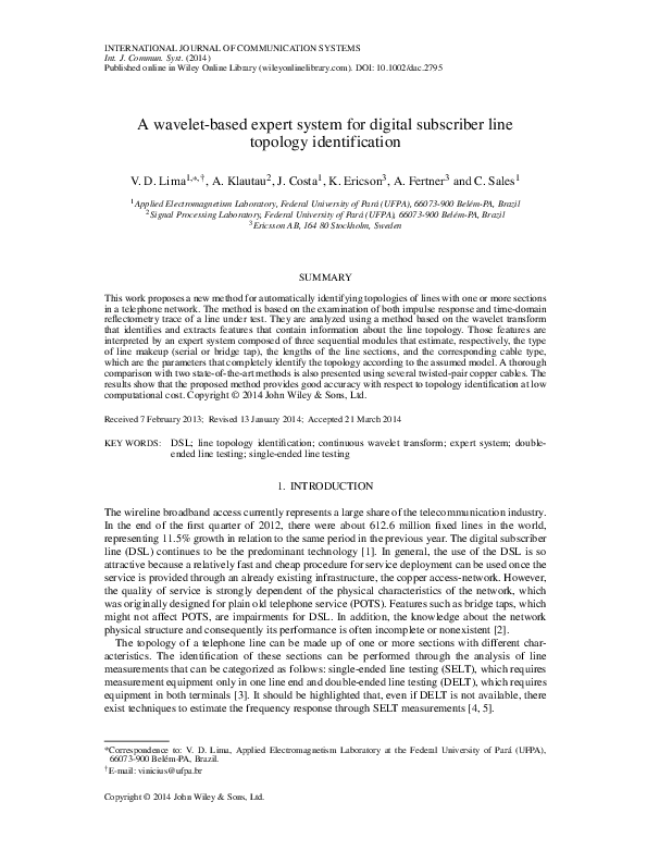(PDF) A wavelet-based expert system for digital subscriber line ...