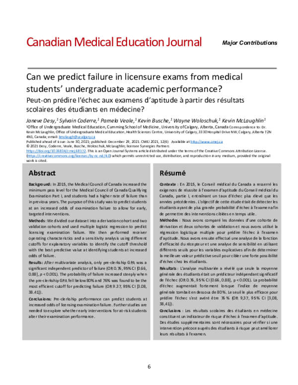 (PDF) Can we predict failure in licensure exams from medical students ...