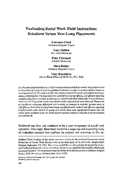 (PDF) Evaluating Social Work Field Instruction: Rotations Versus Year ...