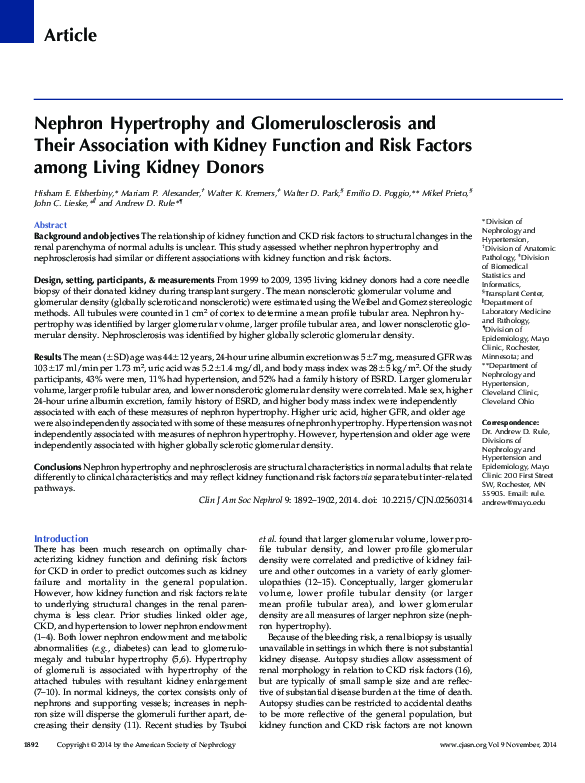 (PDF) Nephron hypertrophy and glomerulosclerosis and their association ...