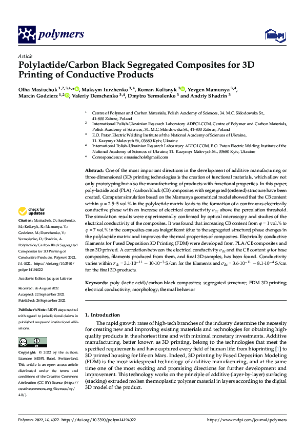 (PDF) Polylactide/Carbon Black Segregated Composites for 3D Printing of ...