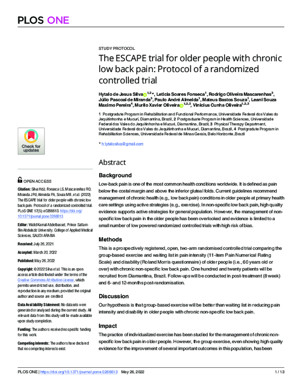 (PDF) The ESCAPE trial for older people with chronic low back pain ...