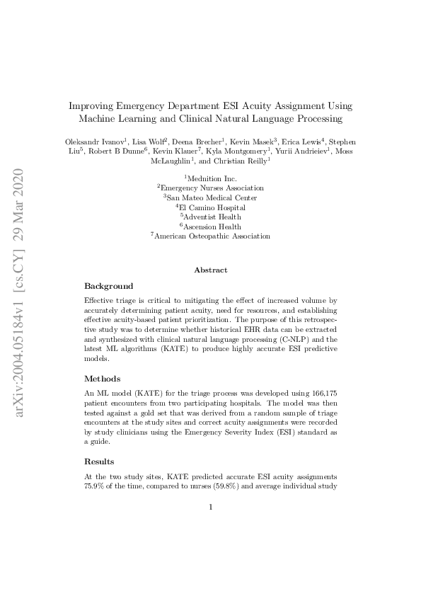 (PDF) Improving Emergency Department ESI Acuity Assignment Using ...