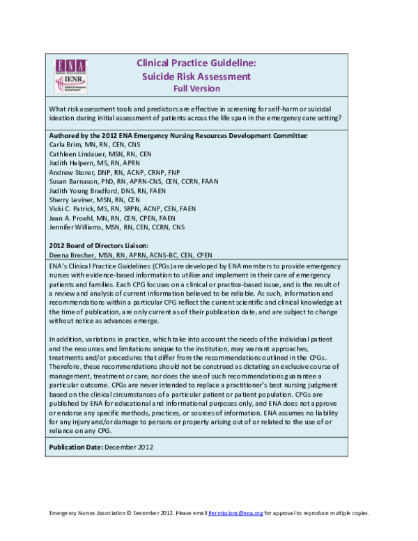 (PDF) Clinical Practice Guideline: Suicide Risk Assessment