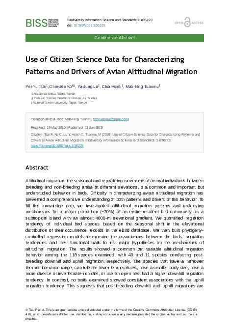 (PDF) Use of Citizen Science Data for Characterizing Patterns and Drivers of Avian Altitudinal ...