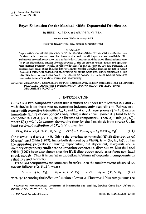 (PDF) Bayes Estimation for the Marshall-Olkin Exponential Distribution