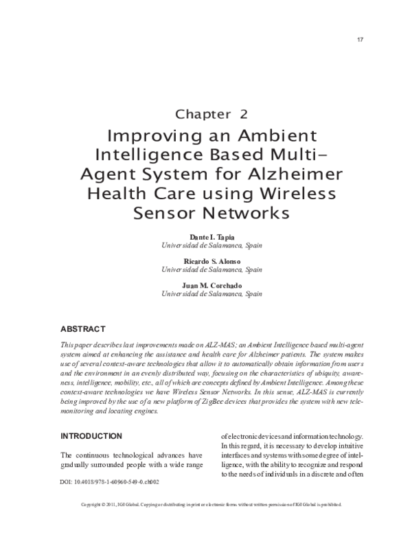 (PDF) Improving an Ambient Intelligence Based Multi-Agent System for Alzheimer Health Care using ...