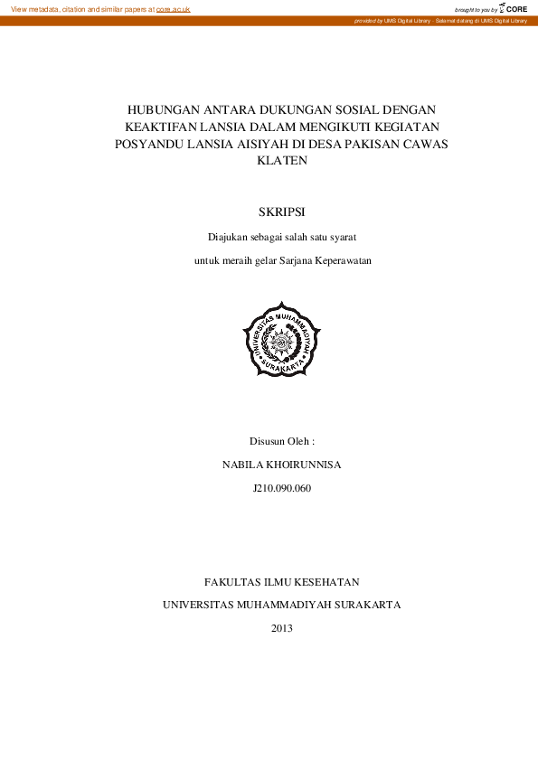 (PDF) Hubungan Antara Dukungan Sosial Dengan Keaktifan Lansia Dalam Mengikuti Kegiatan Posyandu ...