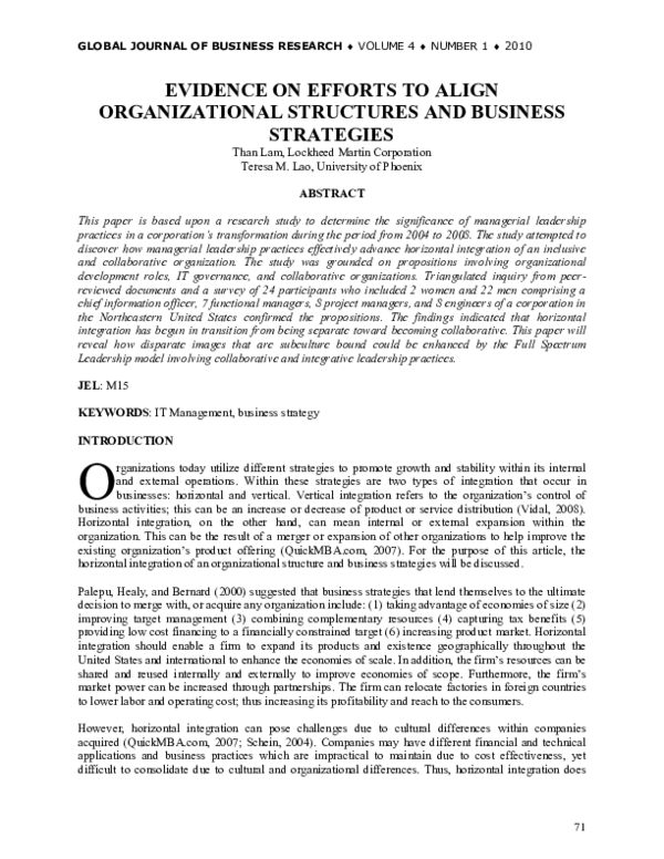 (PDF) Evidence on Efforts to Align Organizational Structures and ...