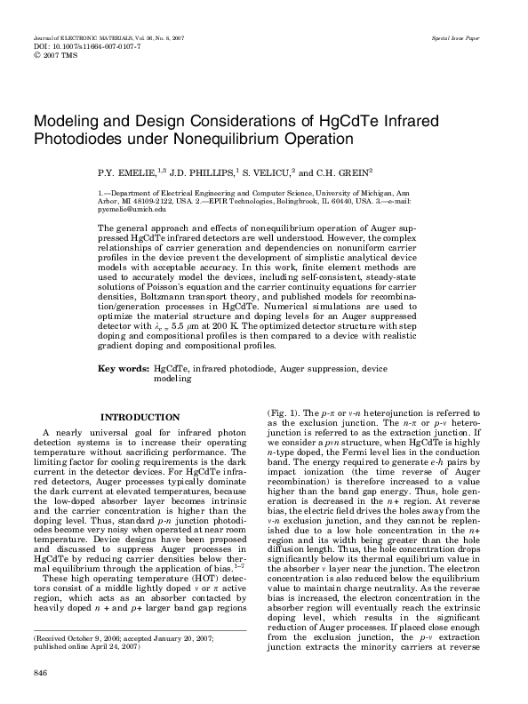 (PDF) Modeling and Design Considerations of HgCdTe Infrared Photodiodes ...