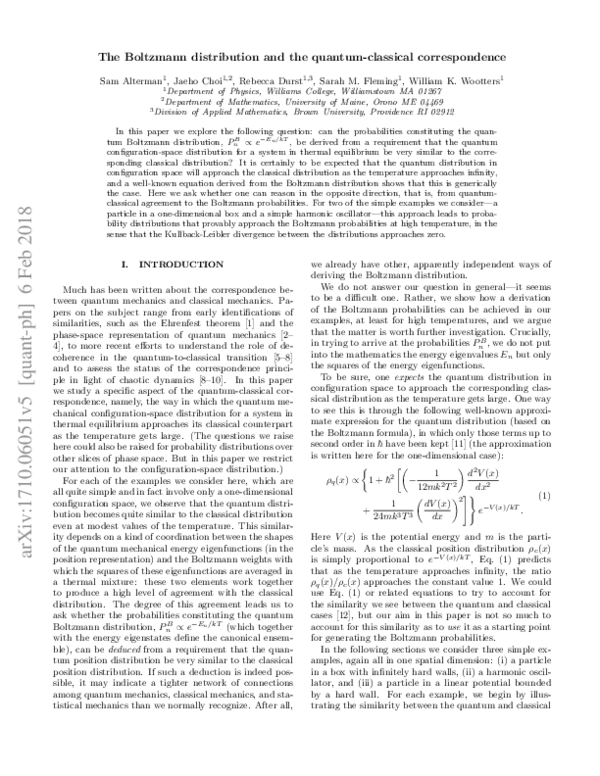 (PDF) The Boltzmann distribution and the quantum-classical correspondence