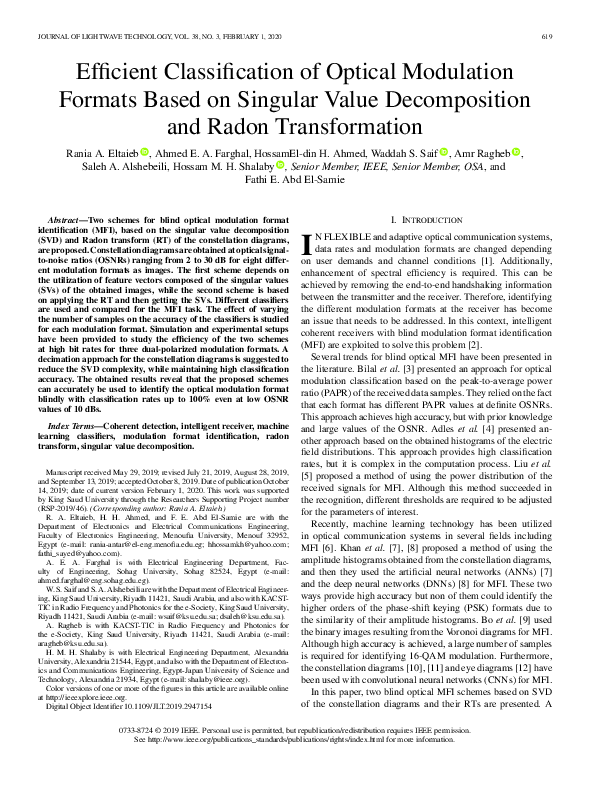 Pdf Efficient Classification Of Optical Modulation Formats Based On Singular Value