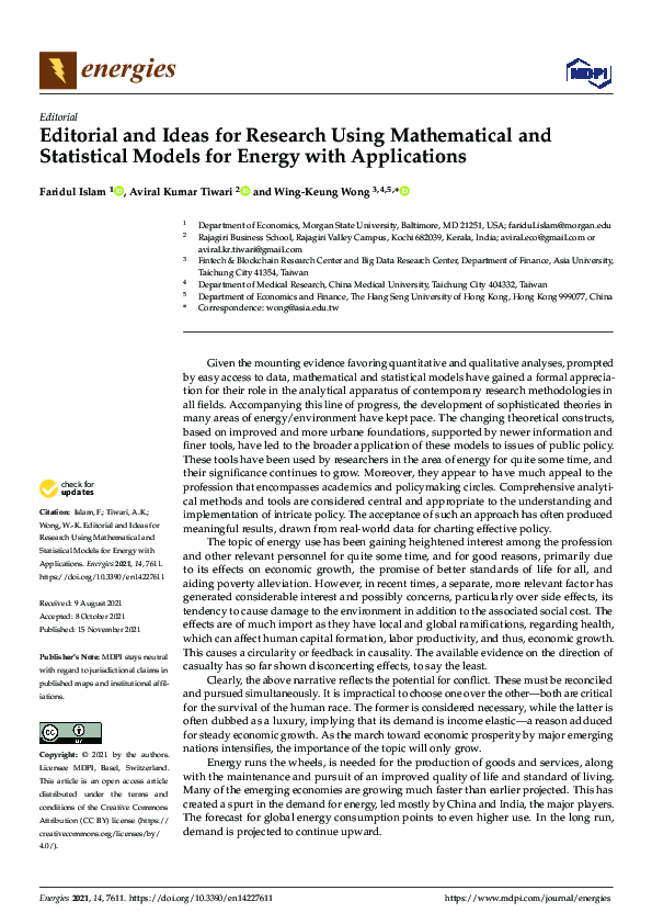 (PDF) Editorial and Ideas for Research Using Mathematical and ...