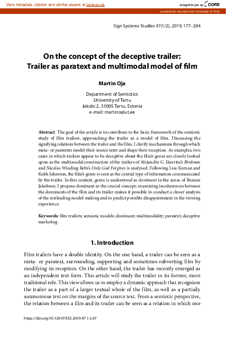 (PDF) On the concept of the deceptive trailer: Trailer as paratext and ...