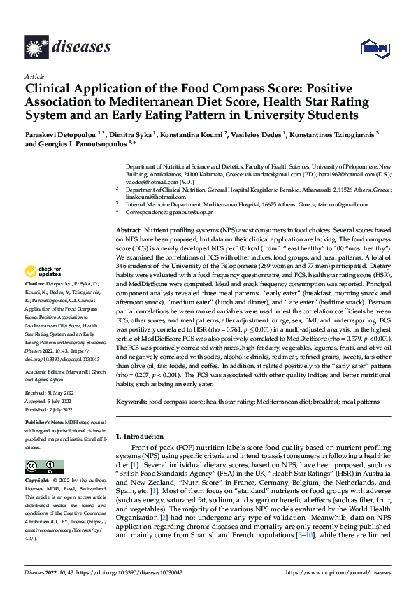 (PDF) Clinical Application of the Food Compass Score: Positive ...