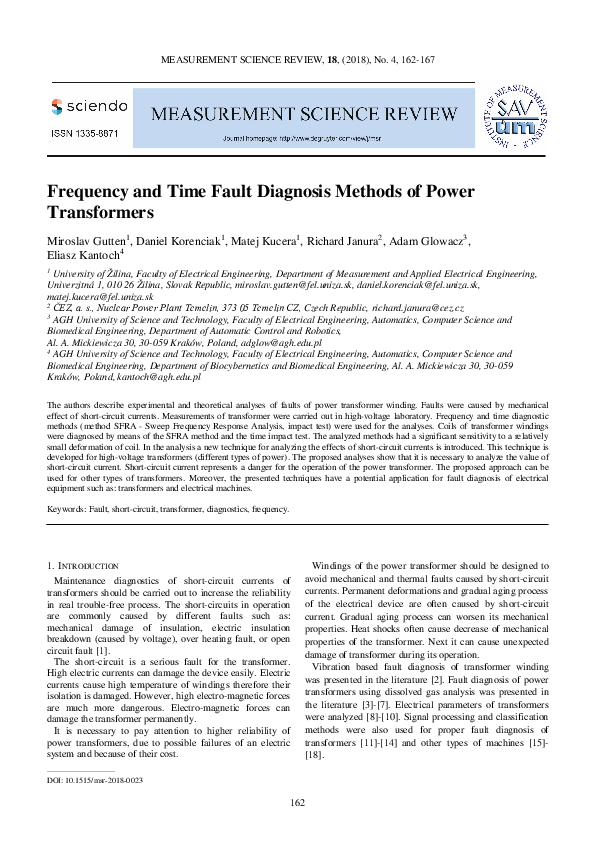 (PDF) Frequency and time fault diagnosis methods of power transformers