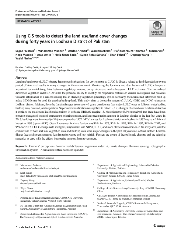 (PDF) Using GIS tools to detect the land use/land cover changes during forty years in Lodhran ...