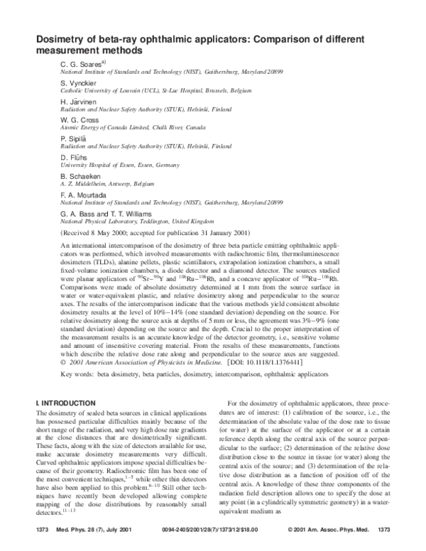 (PDF) Dosimetry of beta-ray ophthalmic applicators: Comparison of ...