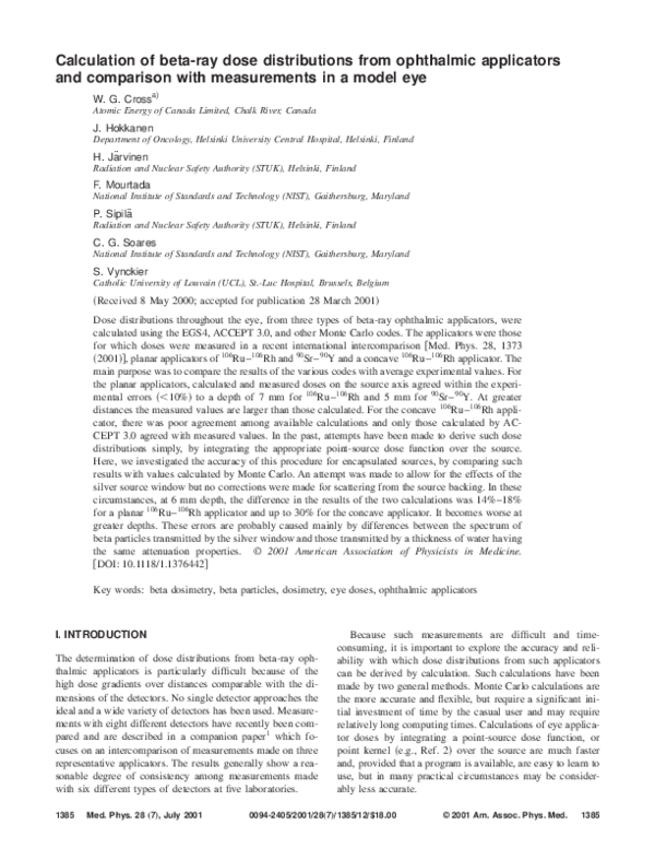 (PDF) Calculation of beta-ray dose distributions from ophthalmic ...