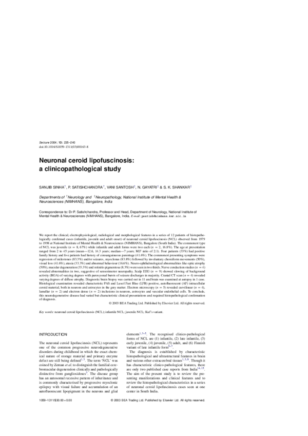 (PDF) Neuronal ceroid lipofuscinosis: a clinicopathological study