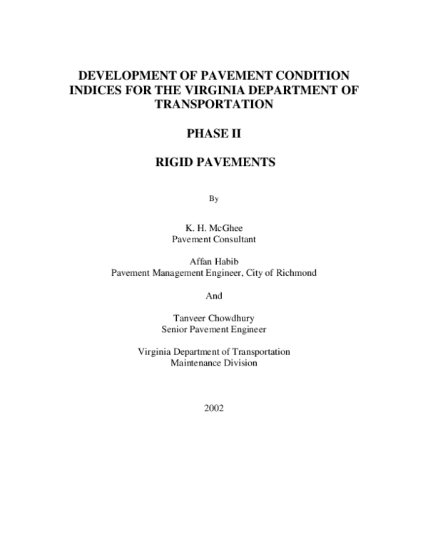 (PDF) Development of Pavement Condition Indices for the Virginia ...
