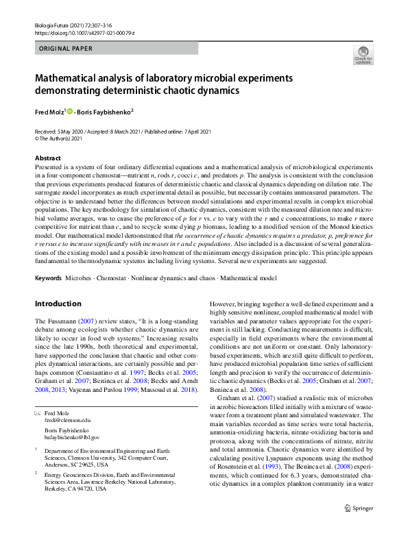 Pdf Mathematical Analysis Of Laboratory Microbial Experiments