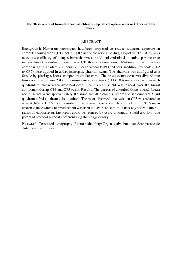 (PDF) The effectiveness of bismuth breast shielding with protocol ...